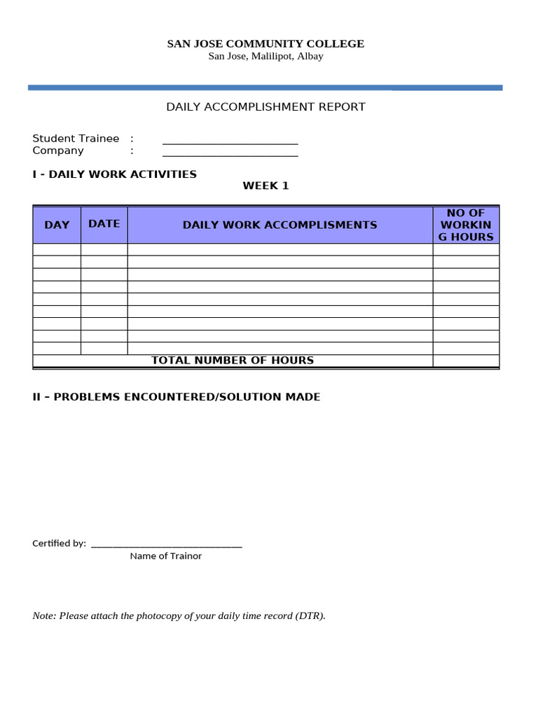 Weekly REport Format | PDF