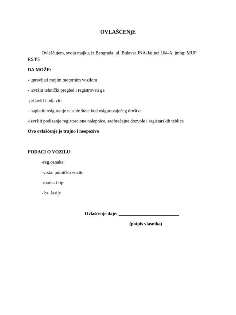 Ovlascenje Automobil | PDF