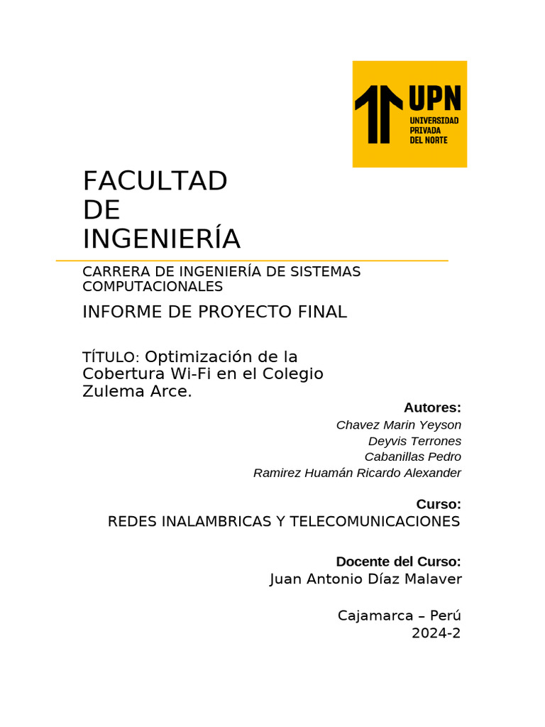Informe Proyecto Redes Inalambricas y Telecomunicaciones | PDF