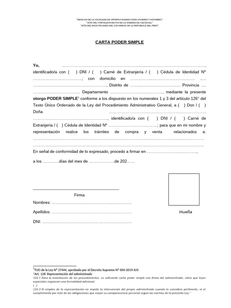 Formato de Carta Poder Simple.docx (1) | PDF