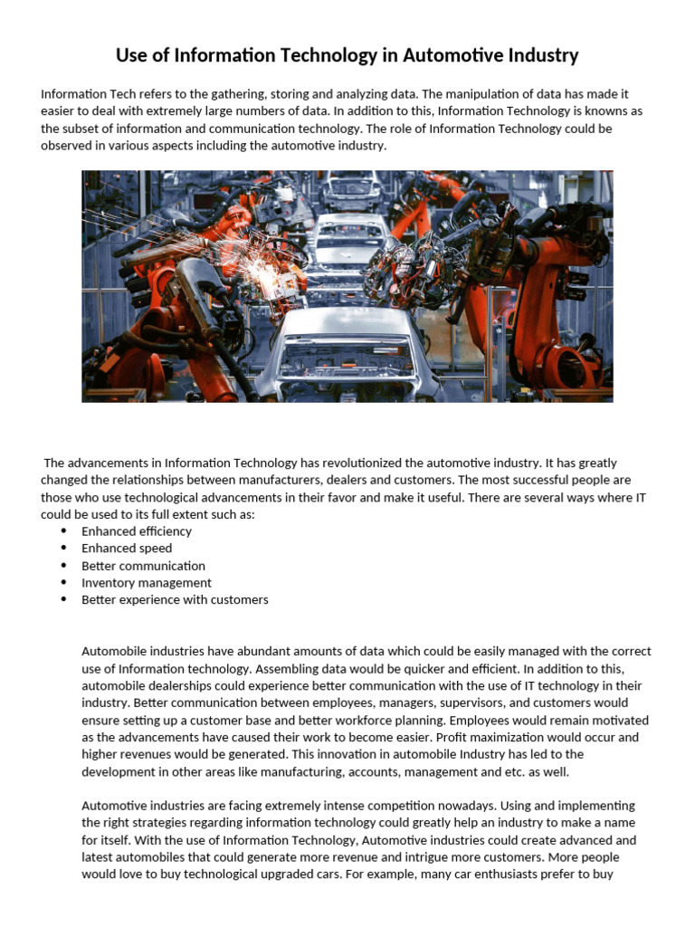 Use of Information Technology in Automotive Industry | PDF