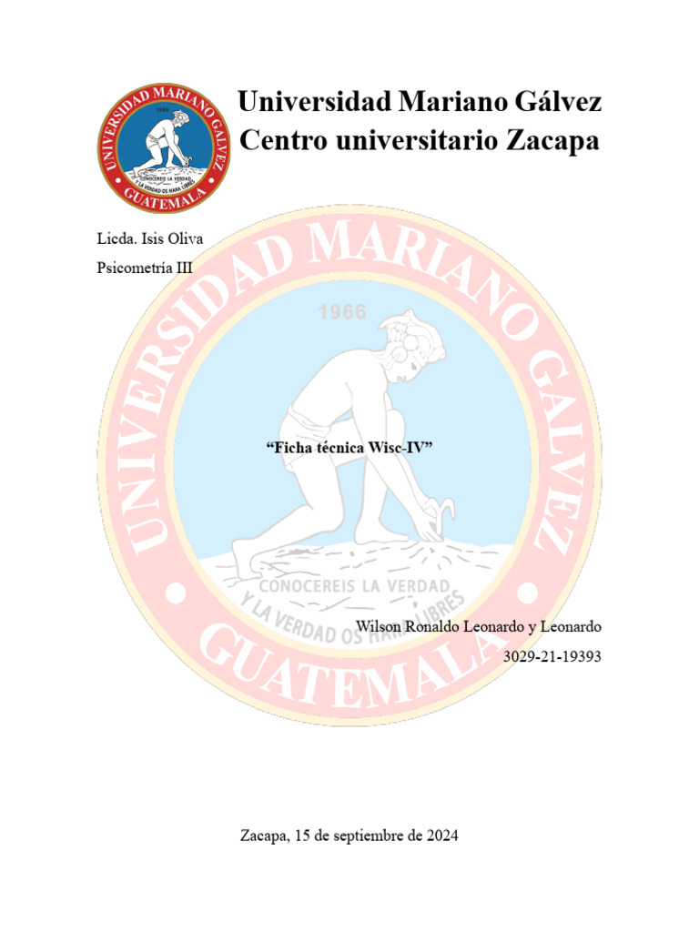 Ficha Técnica WISC-IV para Evaluación Infantil | PDF | Escala de ...