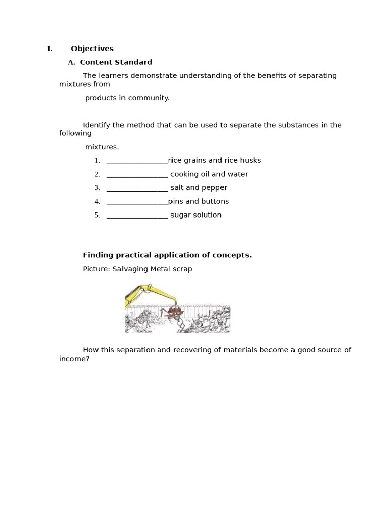 Activity Sheets Separating Mixtures | PDF
