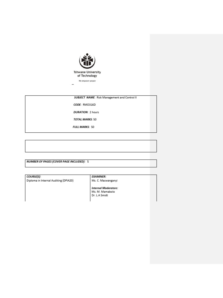 Risk Management Exam Memorandum May 2024 | PDF | Internal Audit ...