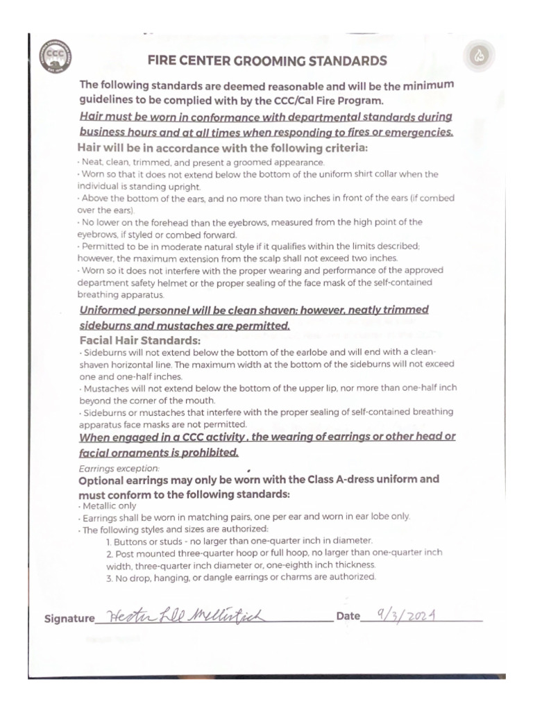 Fire Center Grooming Standards | PDF