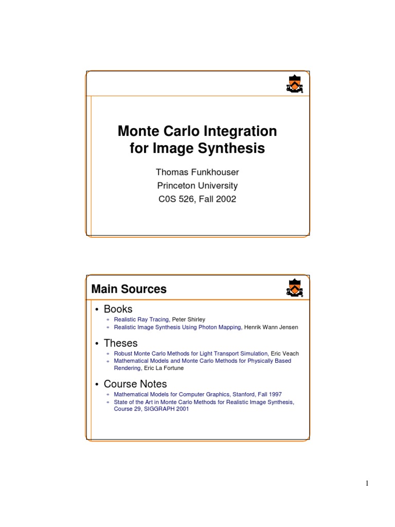 Monte Carlo Integration For Image Synthesis: Main Sources | PDF ...
