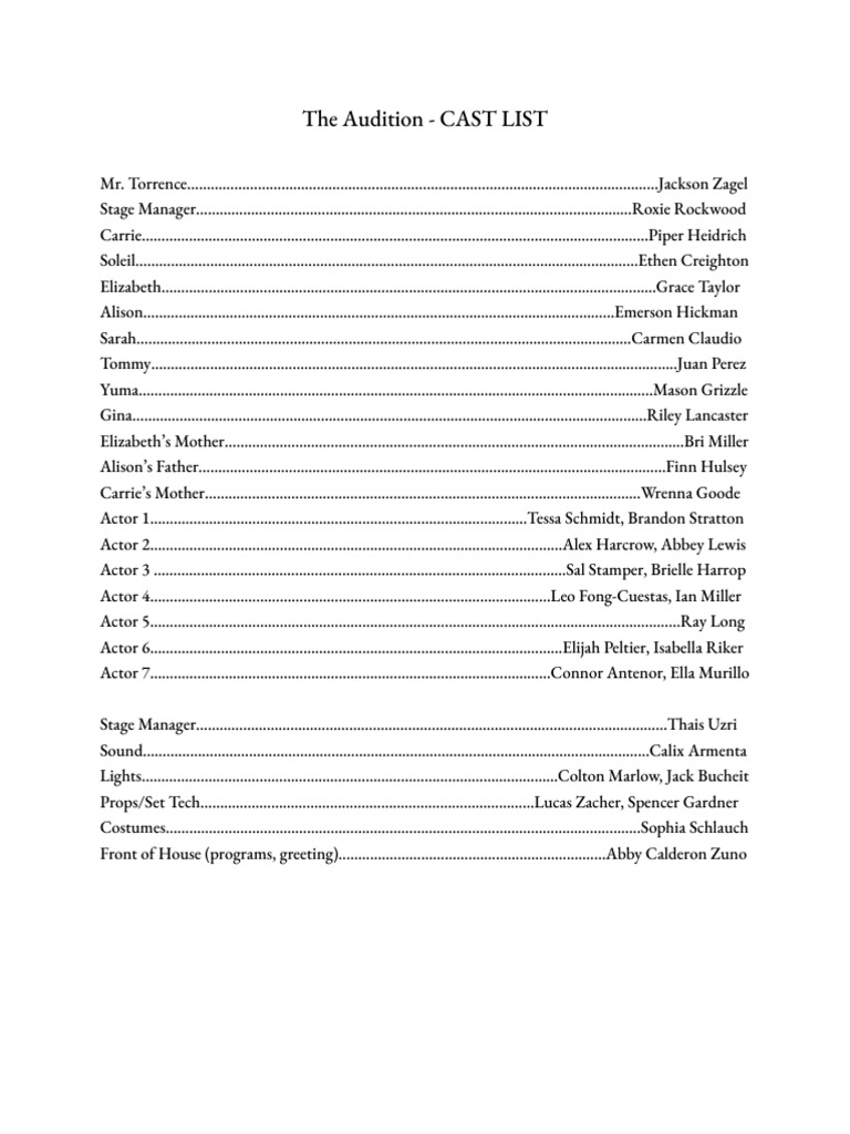 The Audition - Cast List | PDF