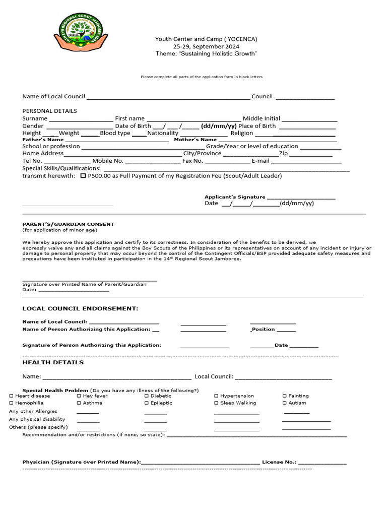 14th Regional Scout Jamboree Application | PDF
