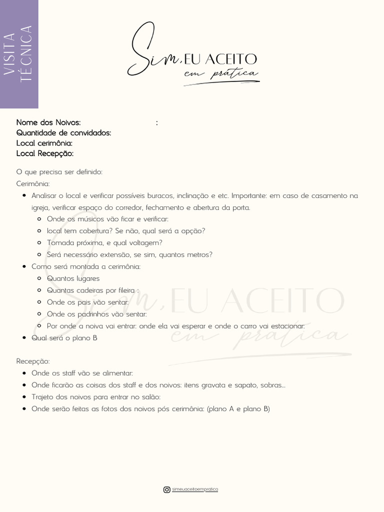 Roteiro Visita Técnica - Sim, Eu Aceito em Prática | PDF