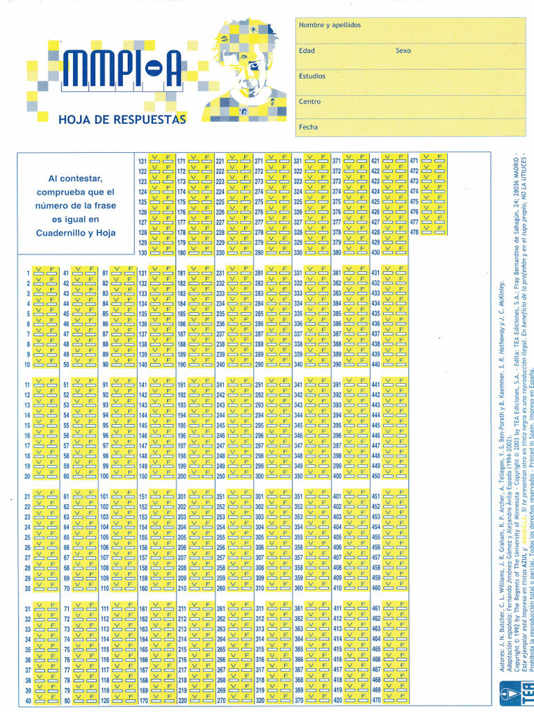 MMPI A Hoja de Respuesta Original 2023 Color | PDF