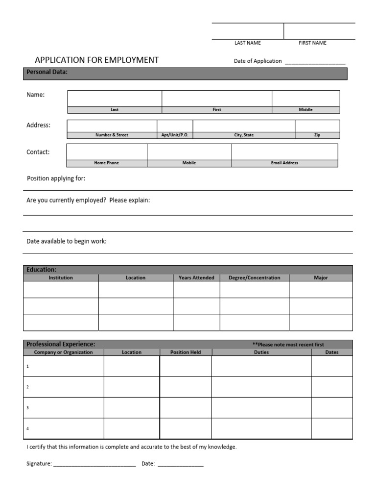 Employment Application Form PDF | PDF