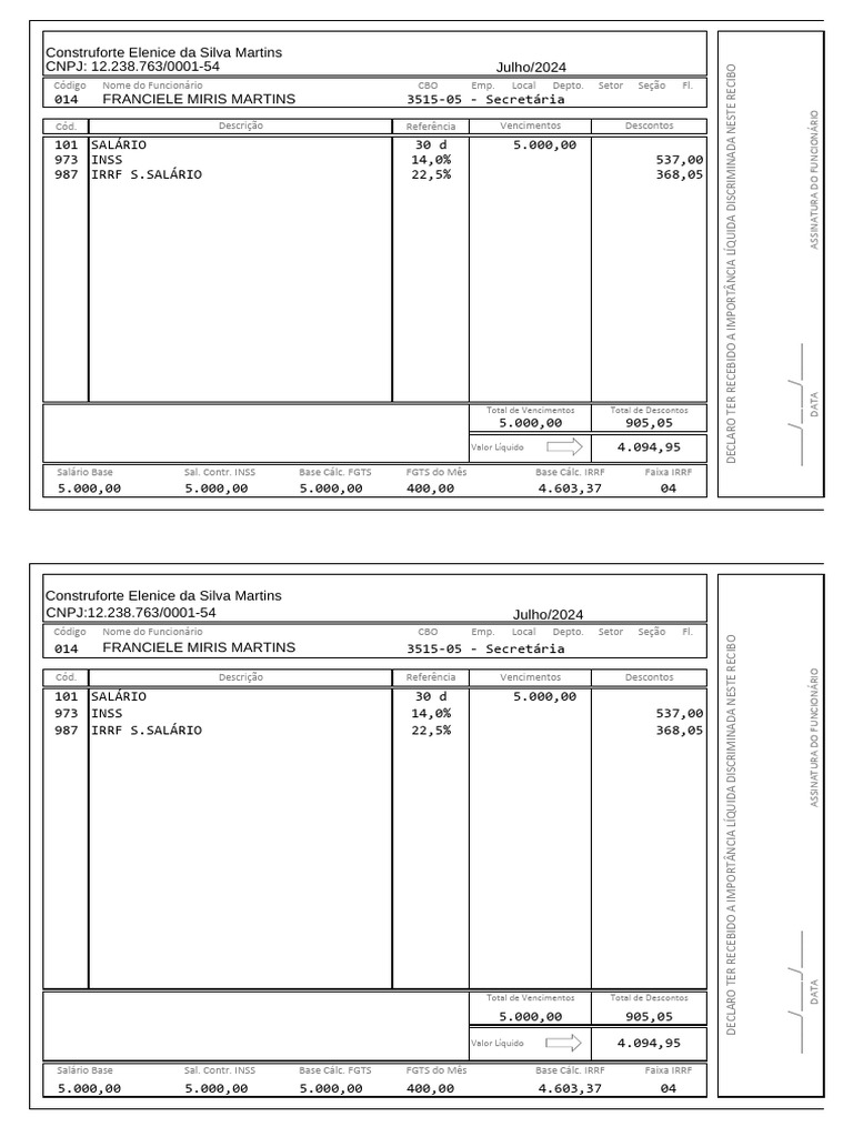 Holerite Franciele | PDF