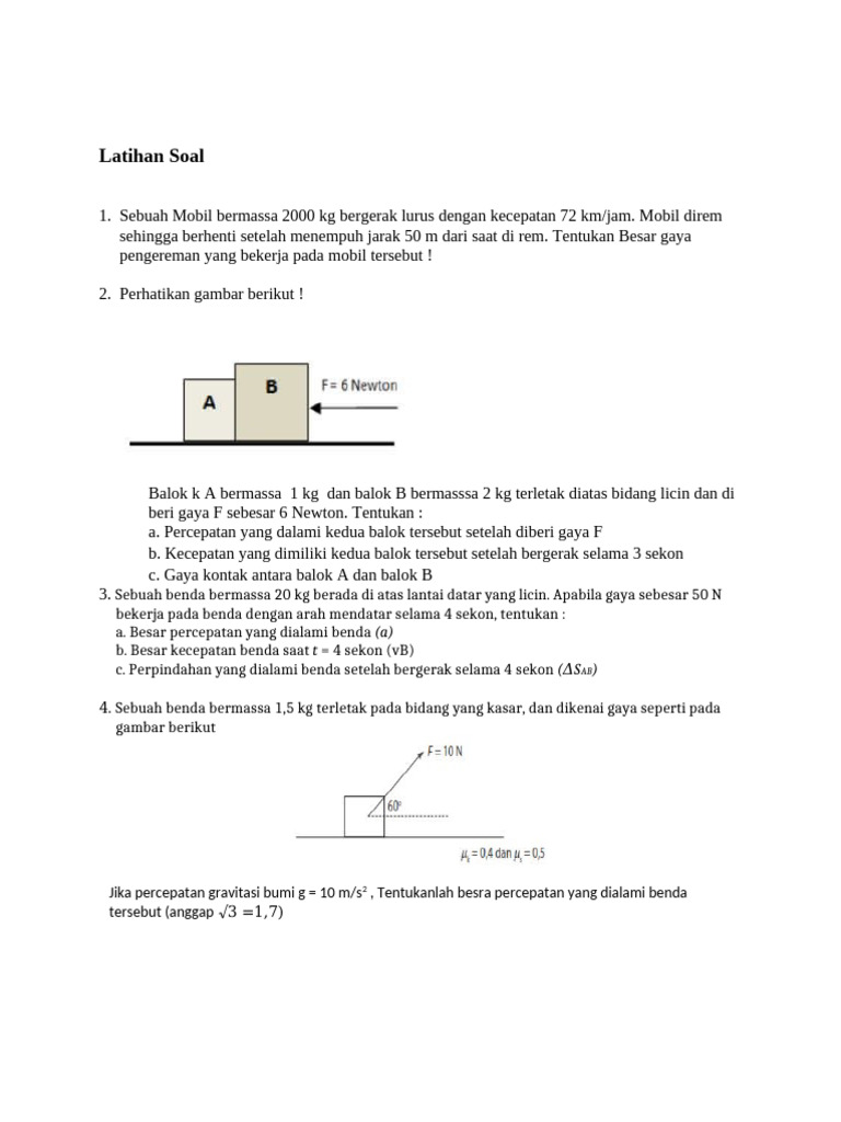 Latihan Soal Hk. Newton | PDF