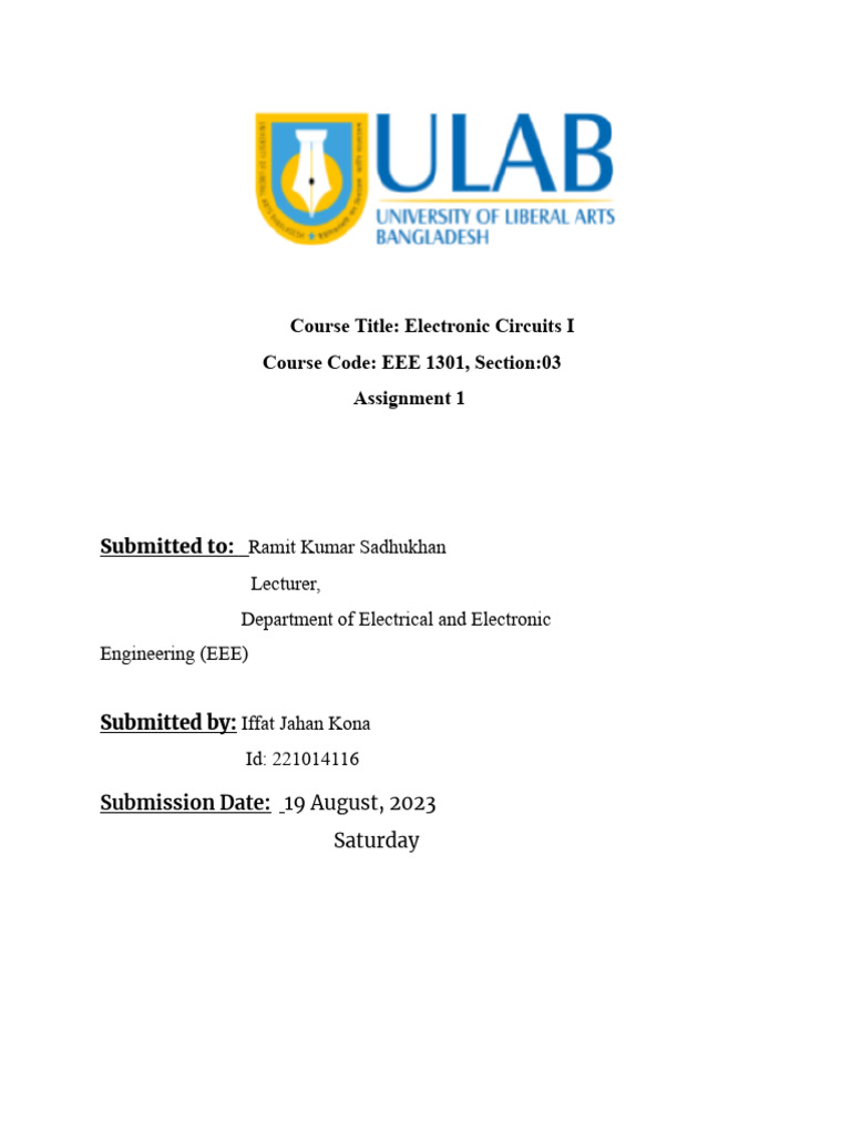 Electronic Circuits Assignment | PDF