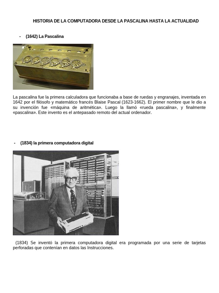 Historia de La Computadora Desde La Pascalina Hasta La Actualidad | PDF