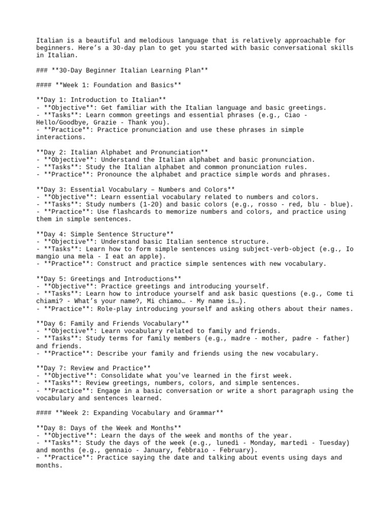 Learning Basic Conversational Italian | PDF