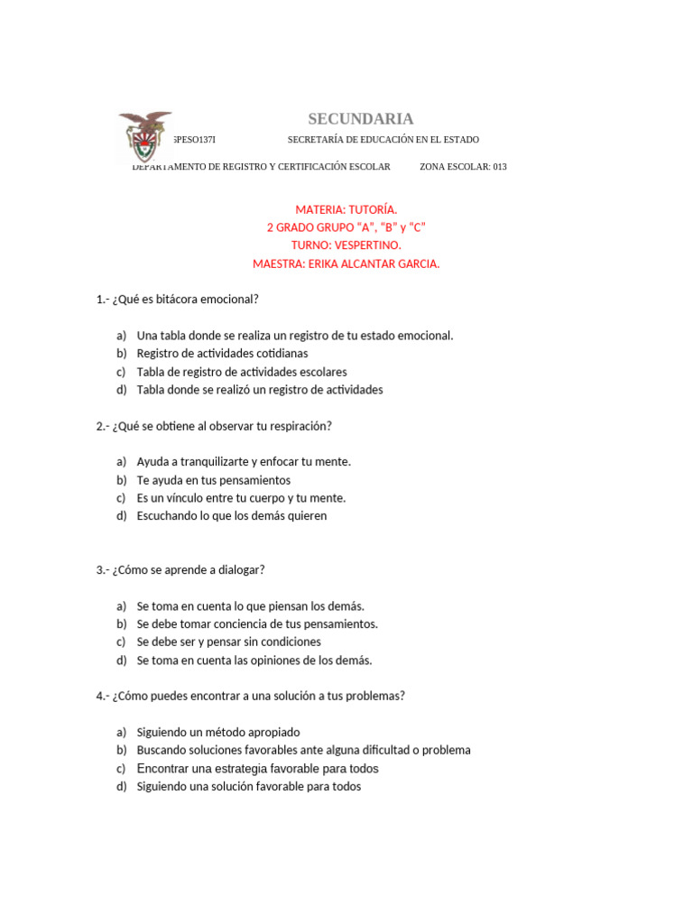EXAMEN FINAL TUTORIA 2DO | PDF