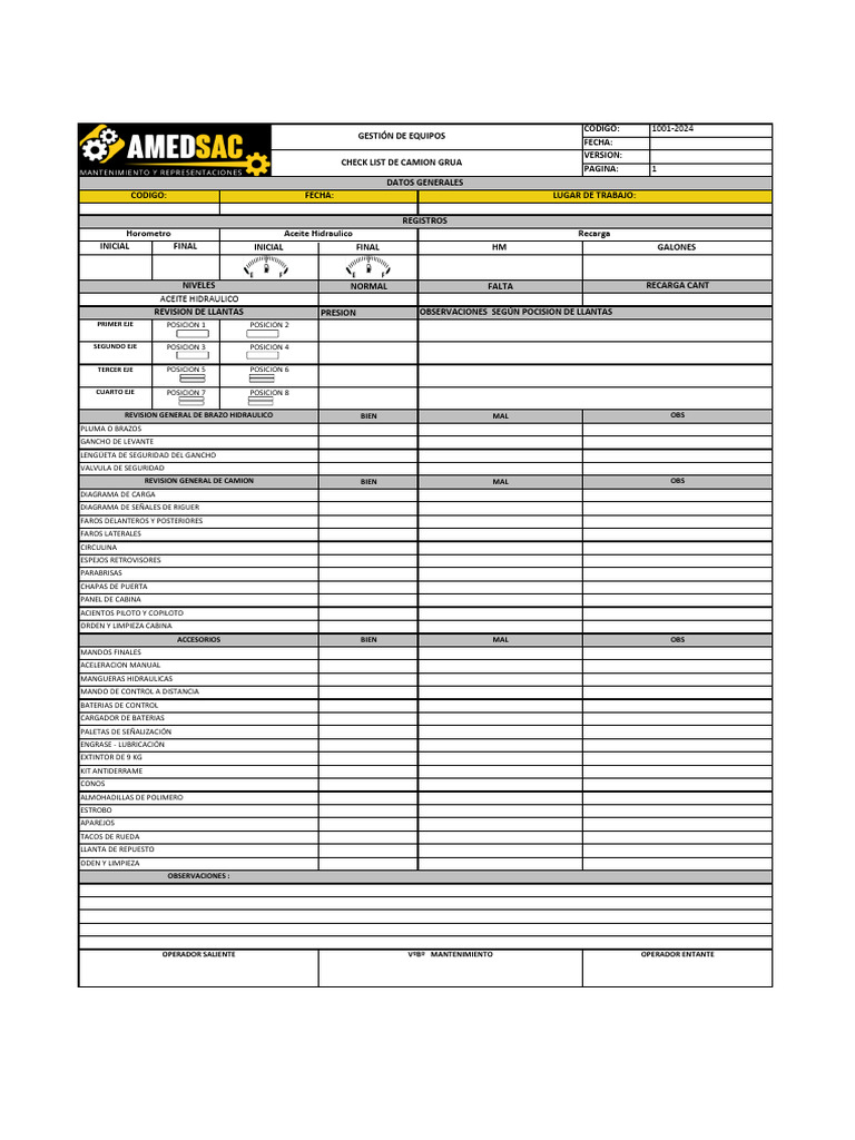 1 Check List de Camión Grúa 858 Hiab | PDF