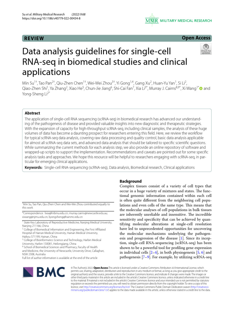 Data Analysis Guidelines For Single-Cell RNA-seq in Biomedical Studies and Clinical Applications ...