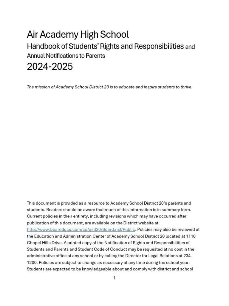 AAHS 2024-25 Parent Student Handbook | PDF