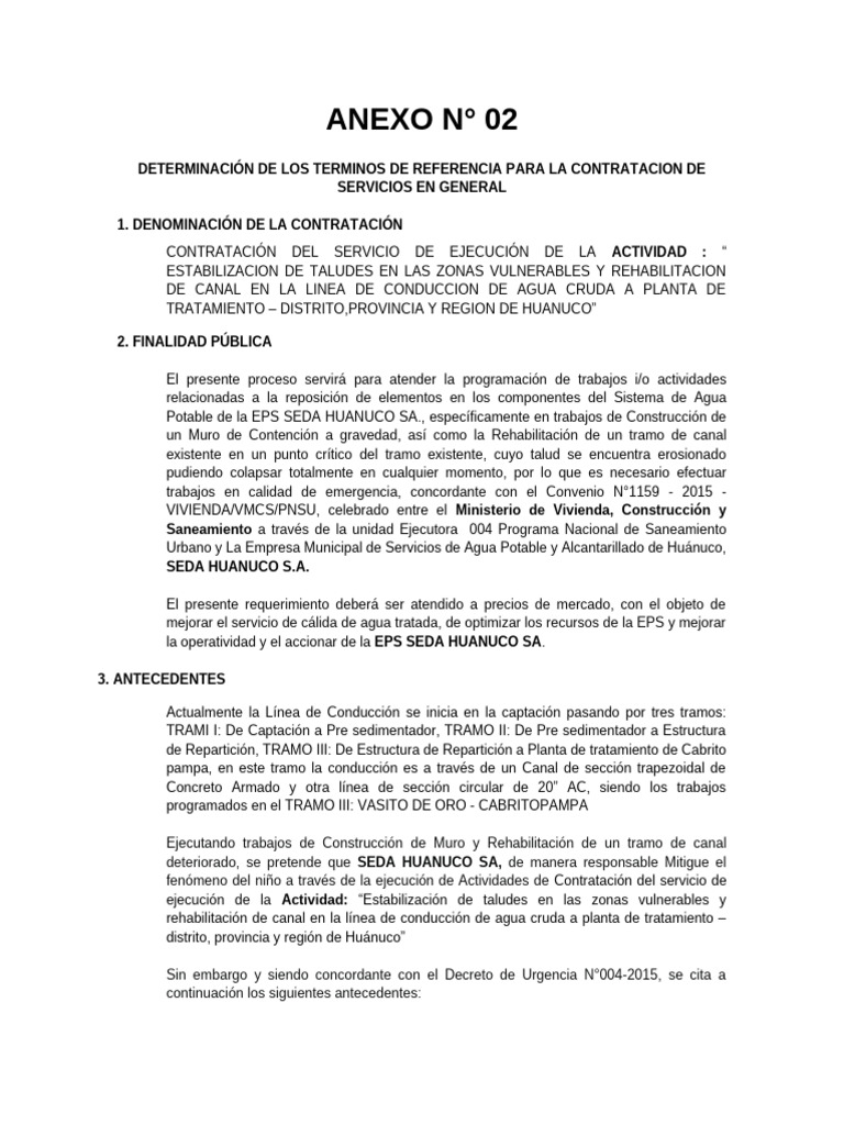 Anexo 02 TDR Estabilizacion de Taludes | PDF