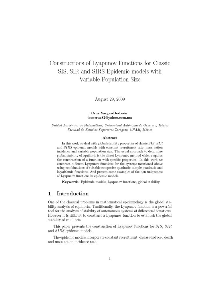 Constructions of Lyapunov Functions For | PDF