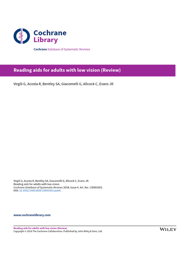 Reading Aids For Adults With Low Vision (Review) | PDF