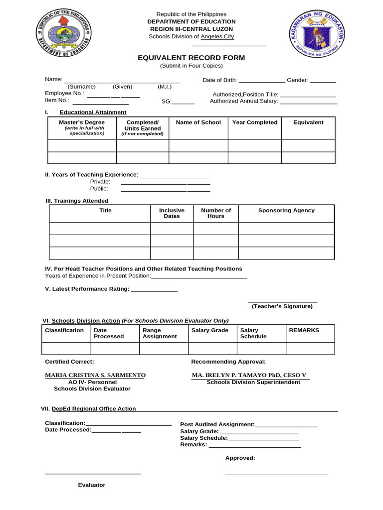 Equivalent Record Form: (Write in Full With Specialization) (If Not ...