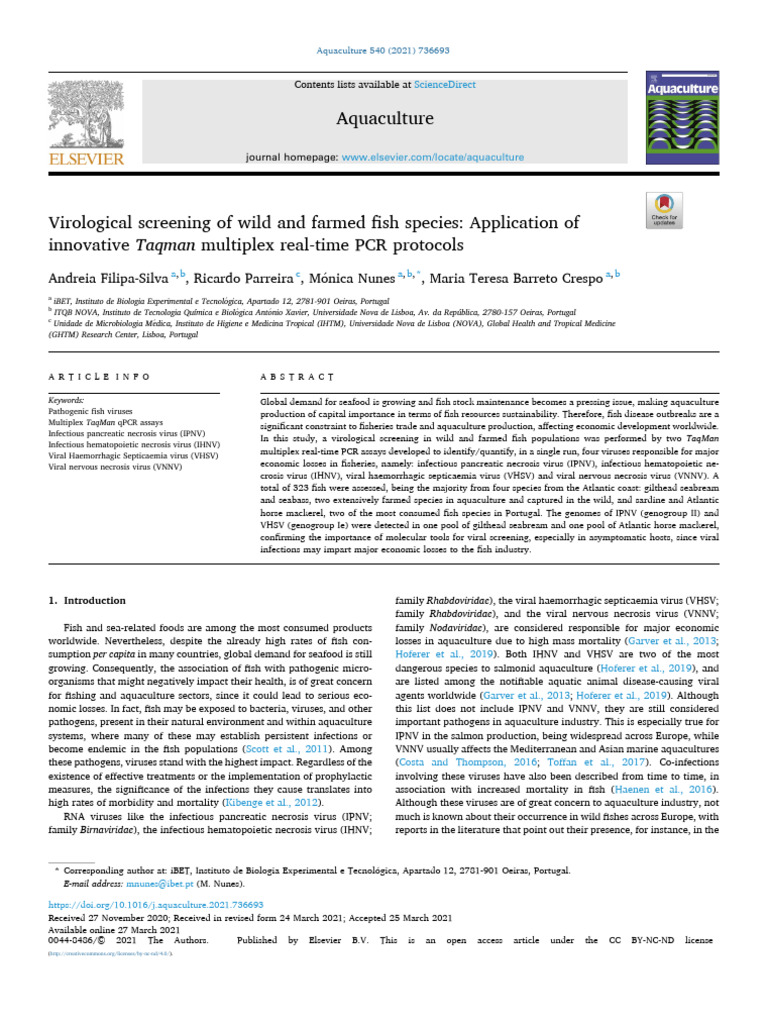 Virological Screening of Wild and Farmed Fish Species Application of ...
