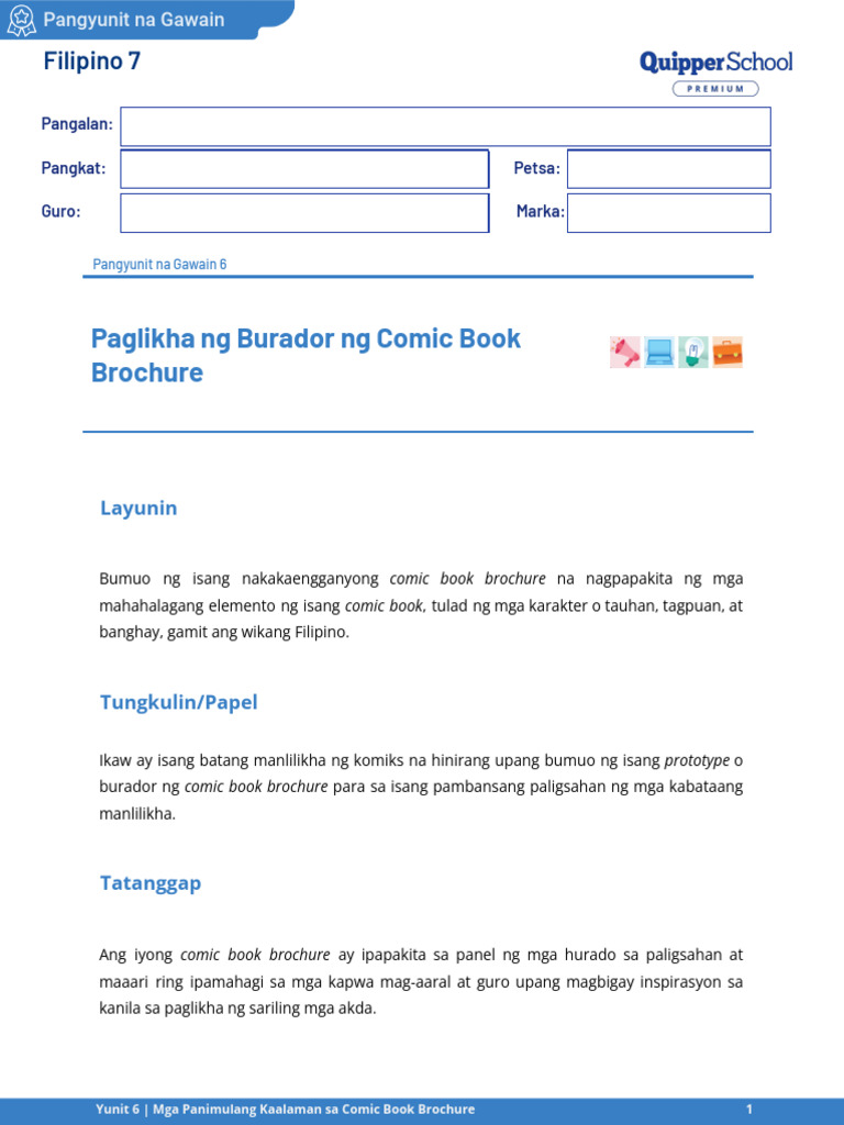 Paglikha NG Burador NG Comic Book Brochure: Filipino 7 | PDF