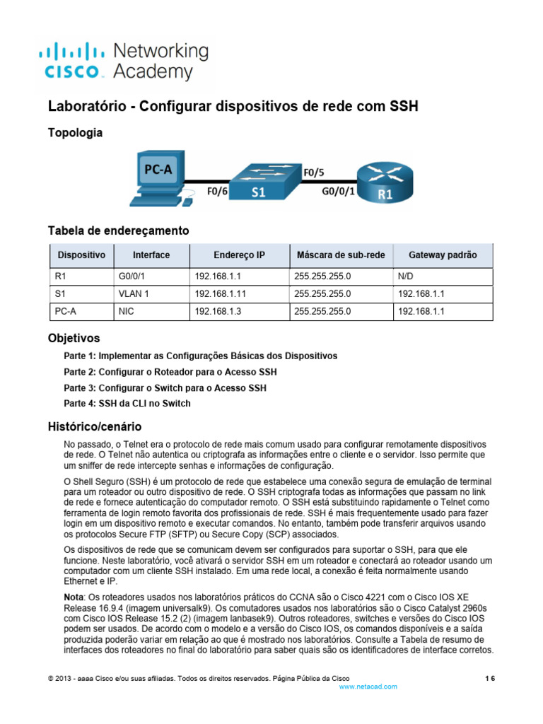 16.4.7 Lab - Configure Network Devices With SSH - PT BR | PDF