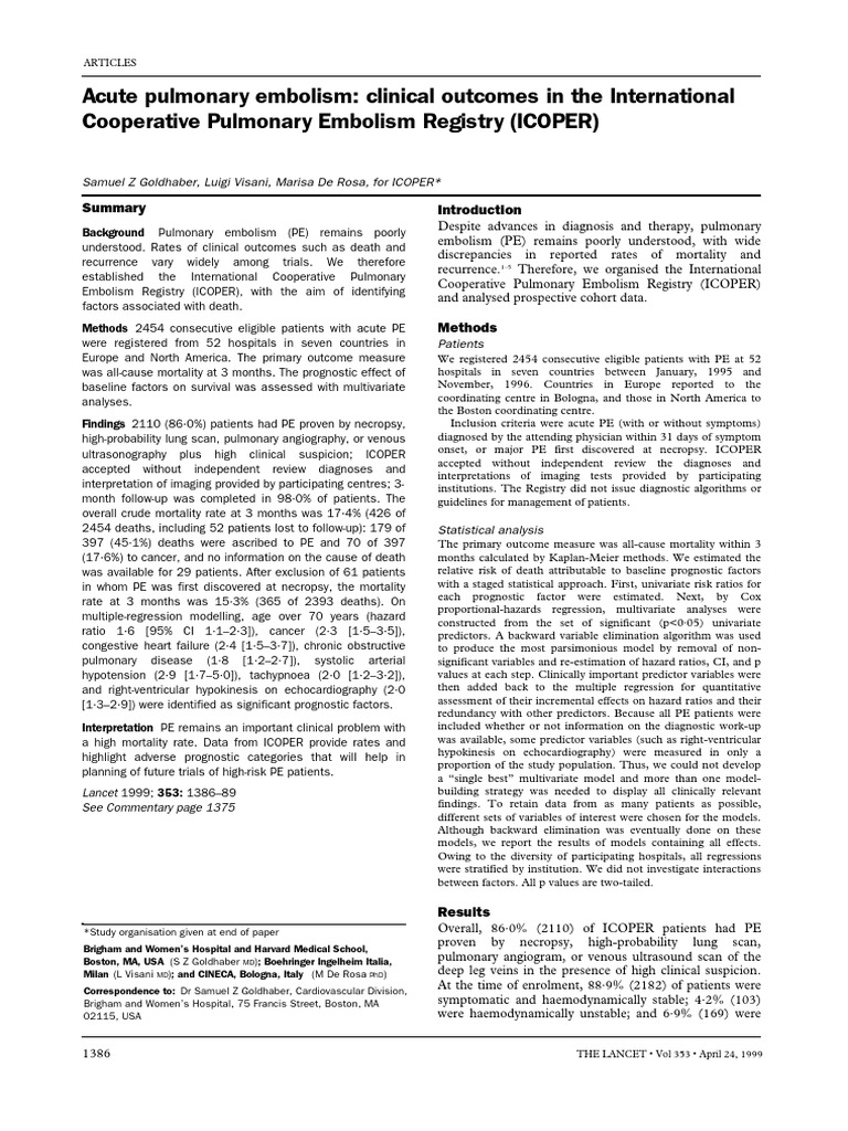 Pulmonary Embolism | PDF