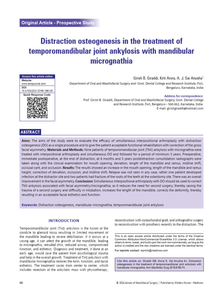 Distraction Osteogenesis in The Treatment Of.16 | PDF