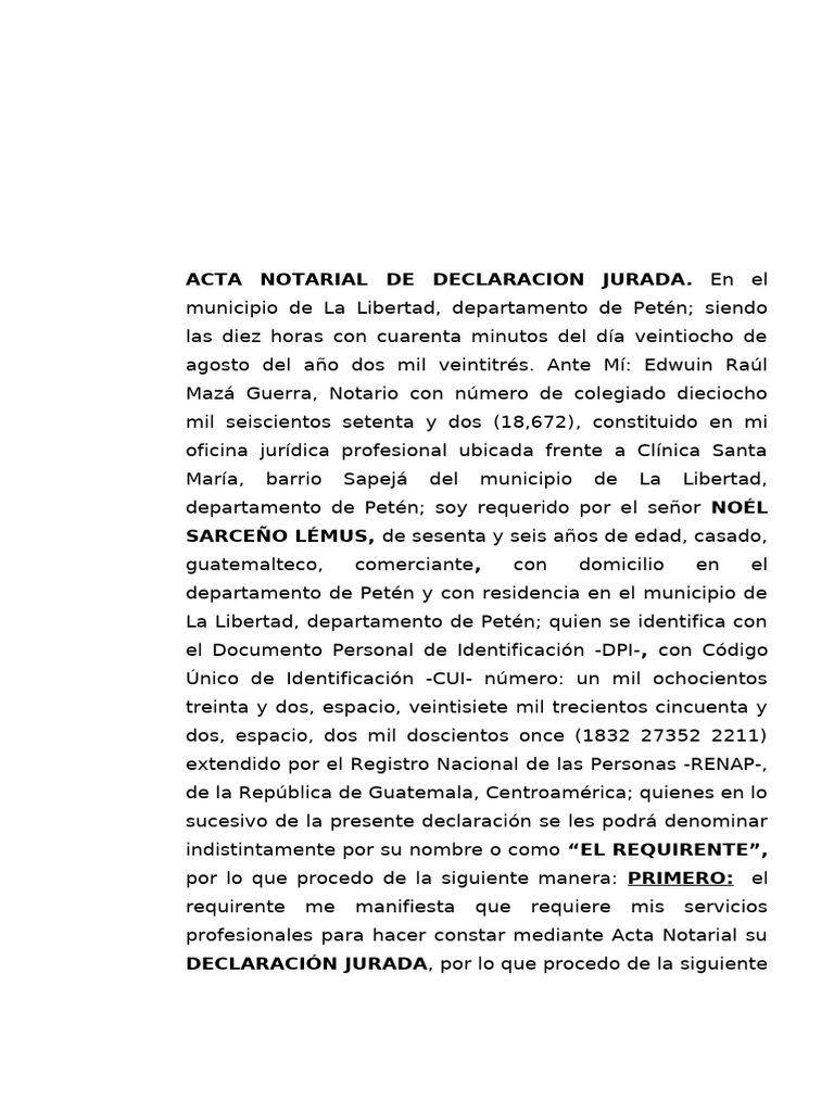 DECLARACION JURADA DE Cancelación de Prestamo en Genesis Del Señor NOÉL ...