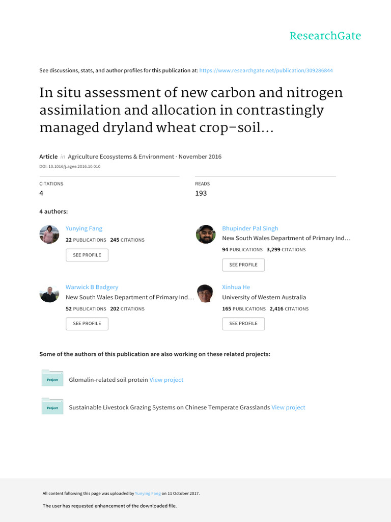 In Situ Assessment of New Carbon and Nitrogen Assi | PDF