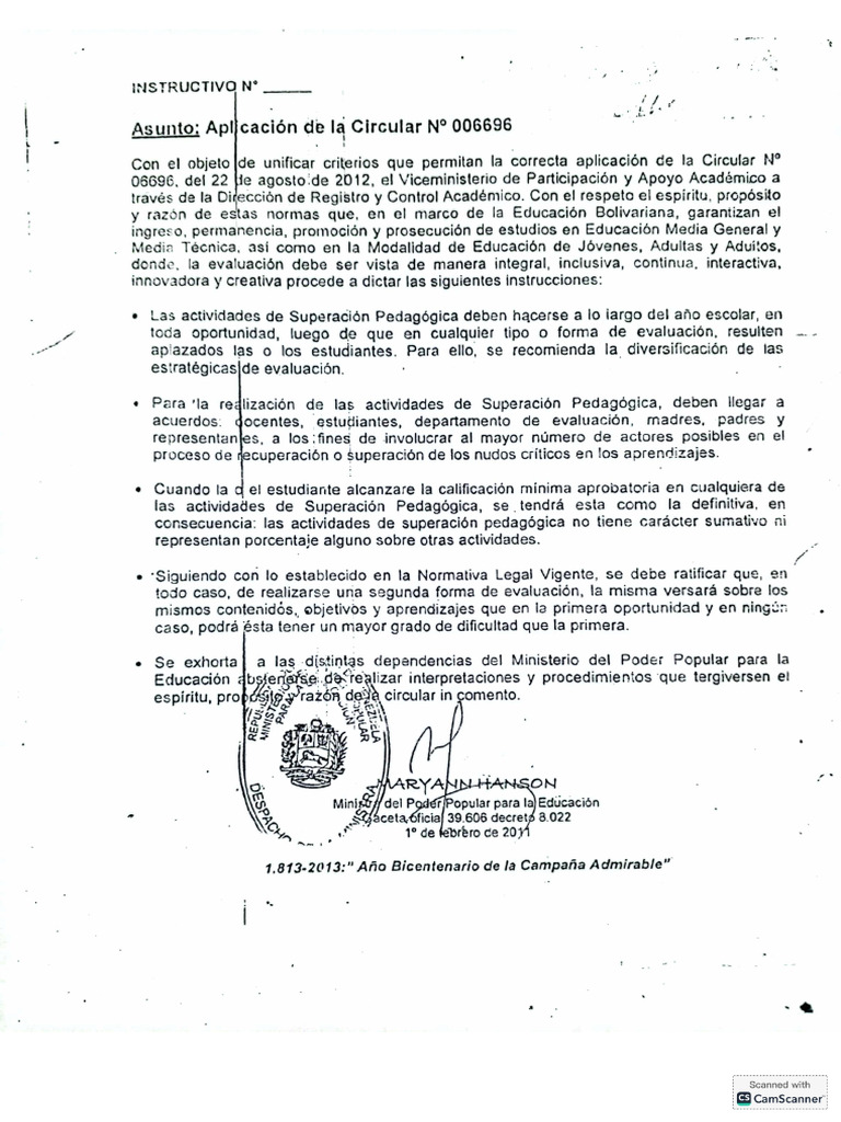 MPPE Instructivo Circular 006696 | PDF