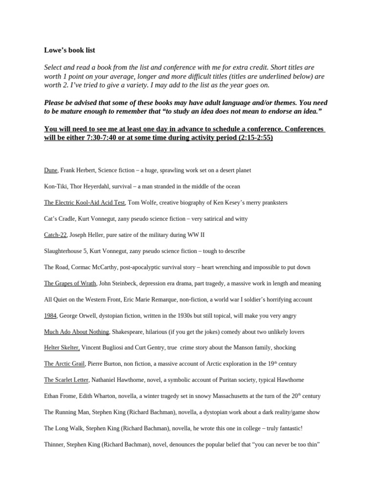 Lowe's book list (2022) | PDF