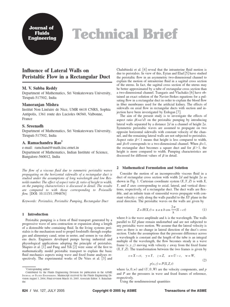 Influence of Lateral Walls on Peristaltic Flow in a Rectangular Duct | PDF