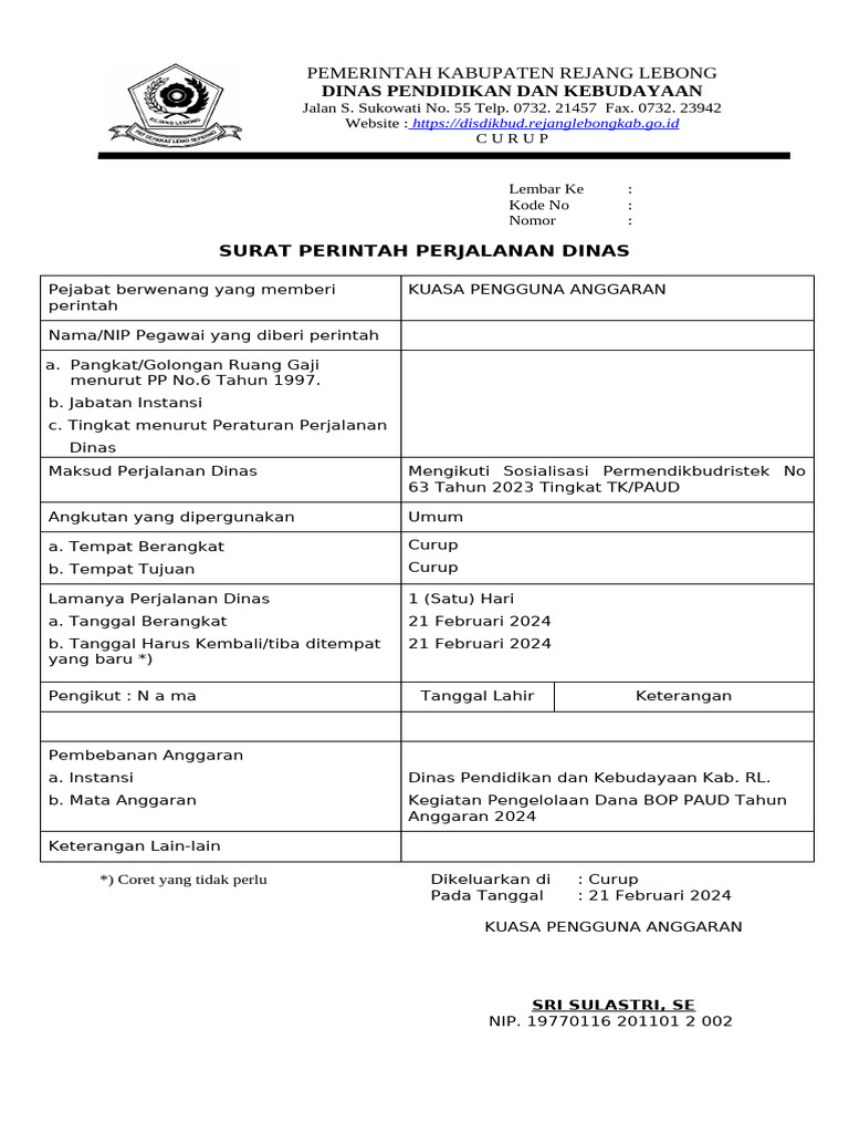 SPPD Sosialisasi Bop 2024 | PDF