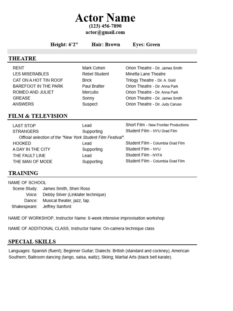 Acting Resume Sample | PDF