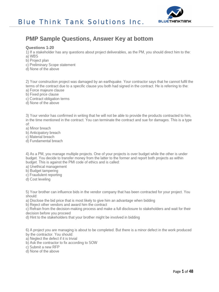 Sample A - 206 PMP Questions W Ans Key | PDF