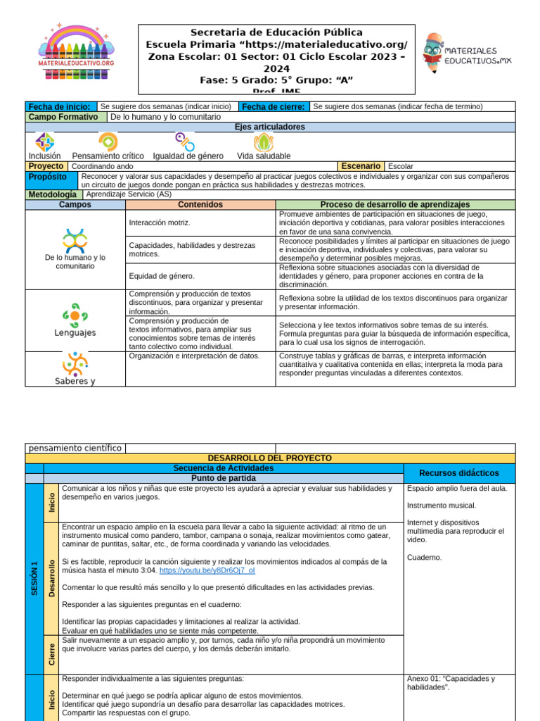 Planeación5toGrado Coordinando Ando | PDF