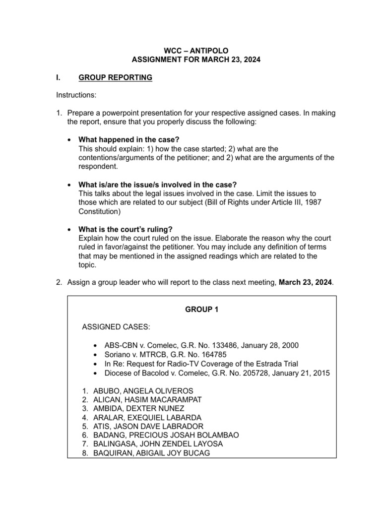 WCC Antipolo Human Rights Law Assignment For March 23 2024 | PDF