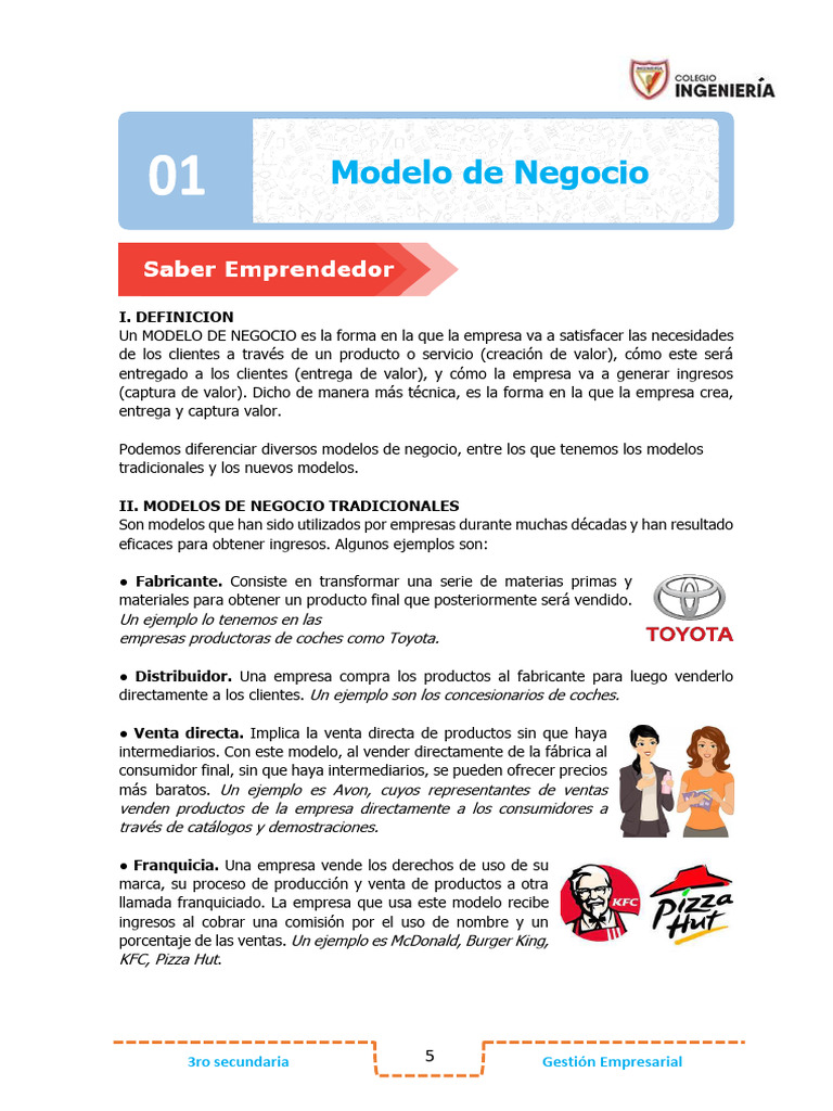 01) Separata - Modelo de Negocio - 3ro Secundaria - 19.03.2024 | PDF | Business | Modelo de negocio