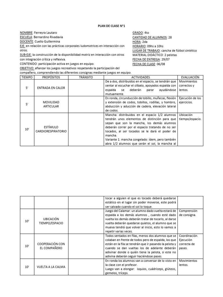 Plan de Clase 1 | PDF