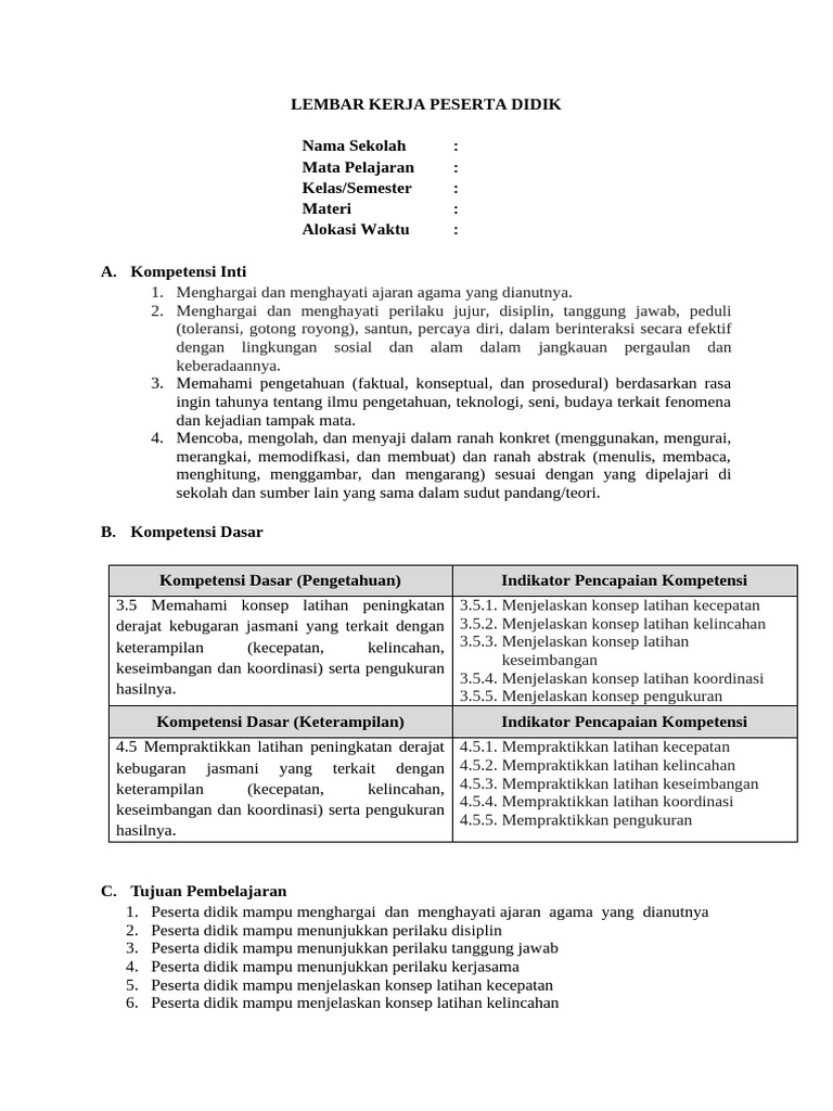 LEMBAR KERJA PESERTA DIDIK Pjok | PDF