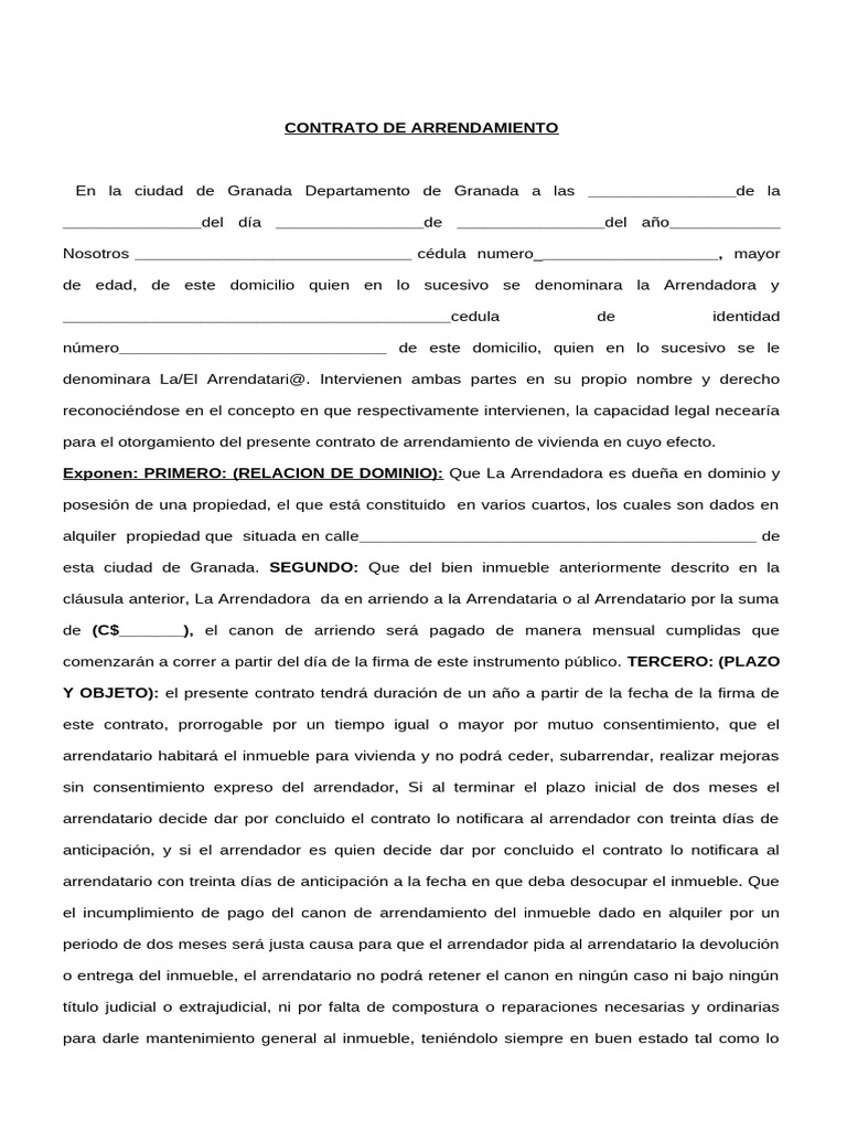 Contrato para Rellenar | PDF