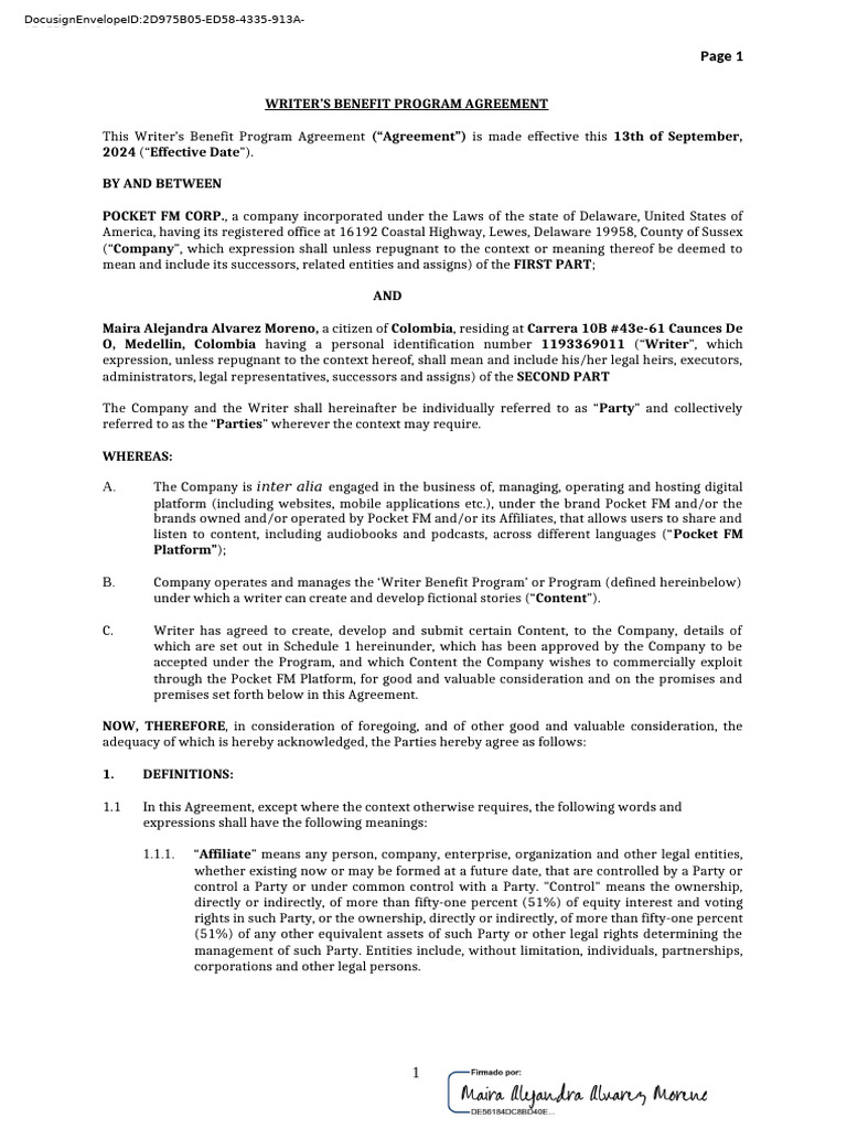 Pocket FM - UGC Writer Agreement - Exclusive (Rev Share) - He Betrayed Me - Maira Alejandra ...