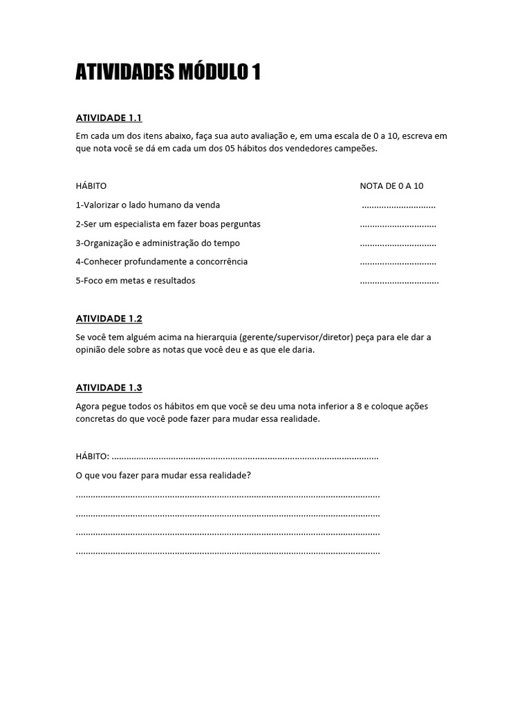 Atividades Módulo 1: Atividade 1.1 | PDF