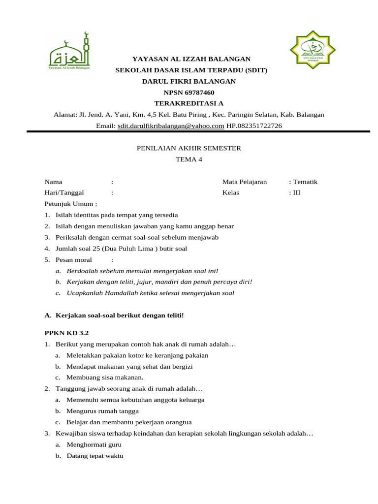 SOAL PAS TEMA 4 | PDF